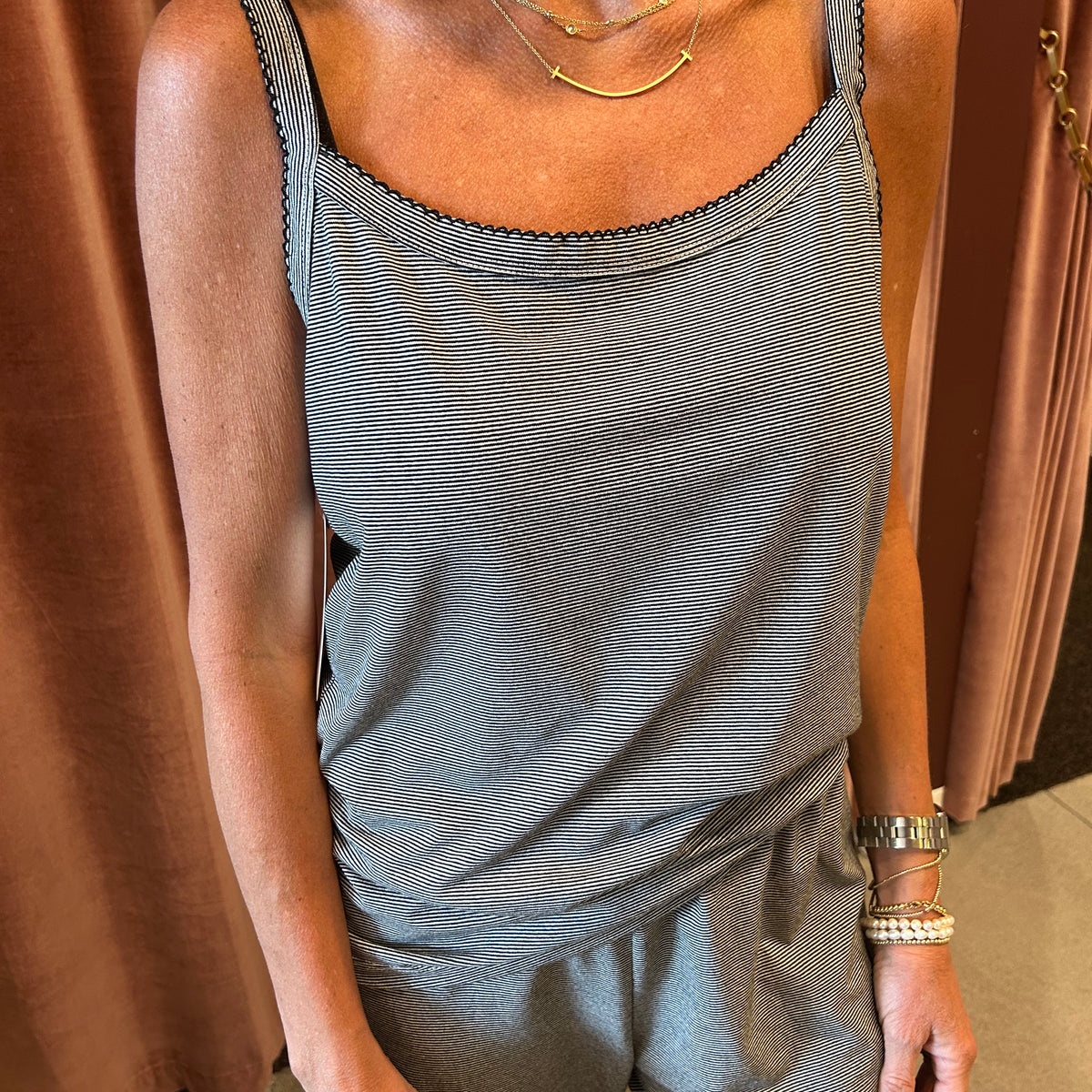 Donni The Jersey Stripe Spaghetti Tank - Jet Stripe – The Fold